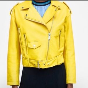 Zara | Jackets & Coats | Zara Yellow Biker Jacket | Poshmark